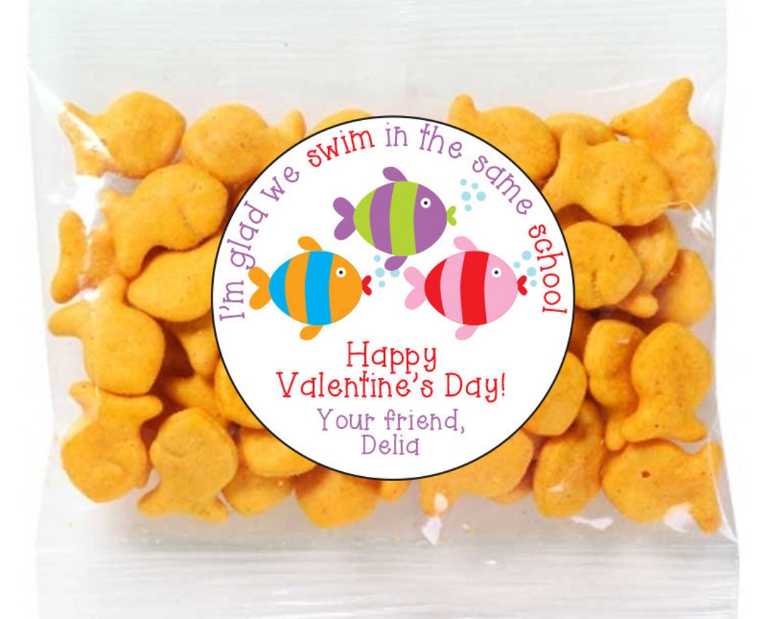 Goldfish Valentine's Day Treat Bag Stickers, Kids School of Fish ...