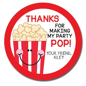 Popcorn Birthday Party Favor Stickers, Thank You Birthday Stickers ...