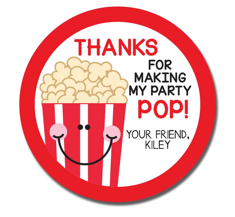 Popcorn Birthday Party Favor Stickers Thank You Birthday - Etsy