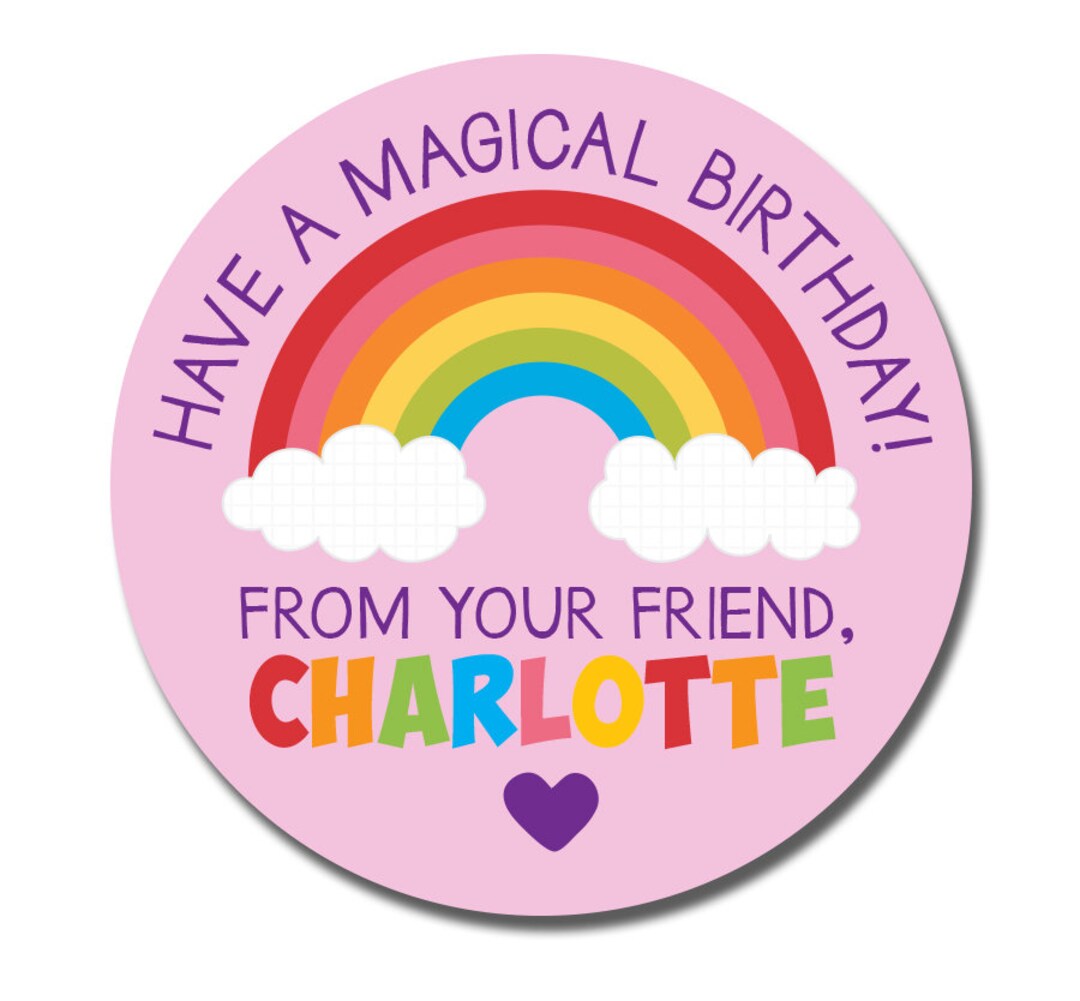Rainbow Birthday Party Stickers, Personalized Kids Birthday Gift ...