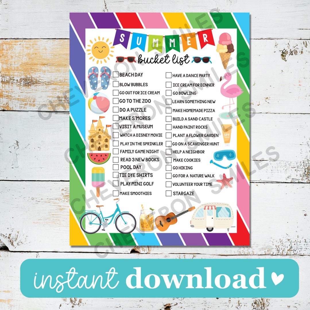 Summer Bucket List Printable, Summer Break Bucket List Template, Summer ...