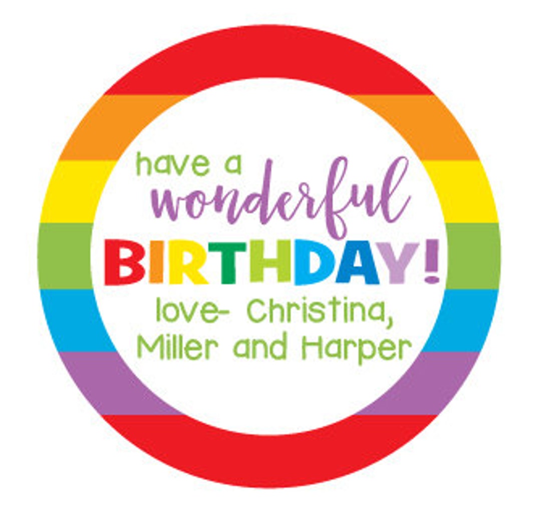 Rainbow Birthday Party Stickers, Personalized Gift Stickers, Rainbow ...