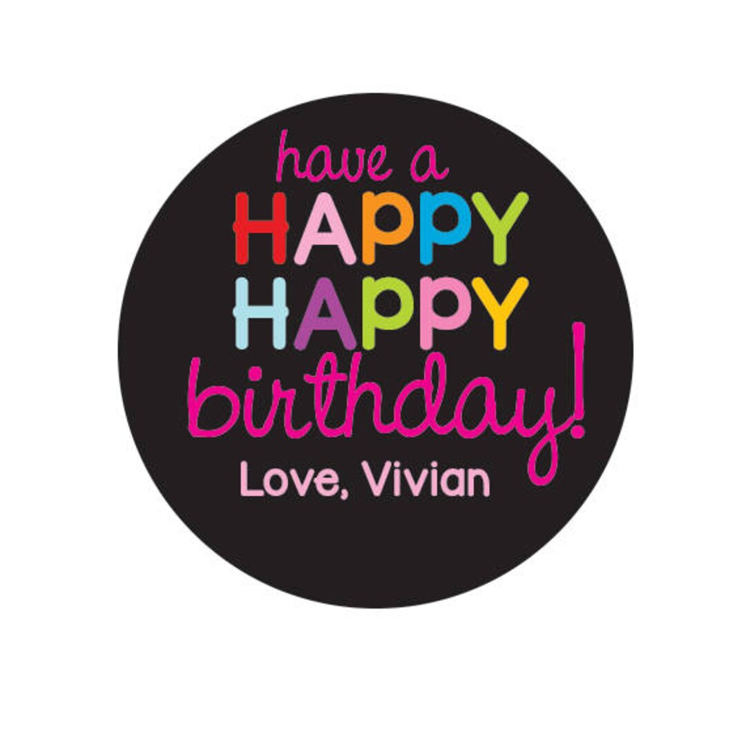 Preppy Birthday Stickers, Black and Hot Pink, Personalized Gift Labels ...