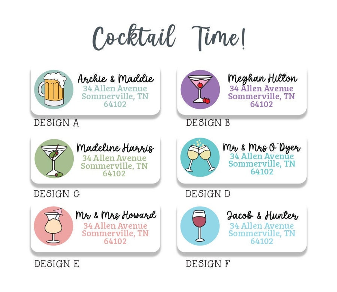Cocktail Address Labels, Personalized Mailing Labels, Beer, Wine ...