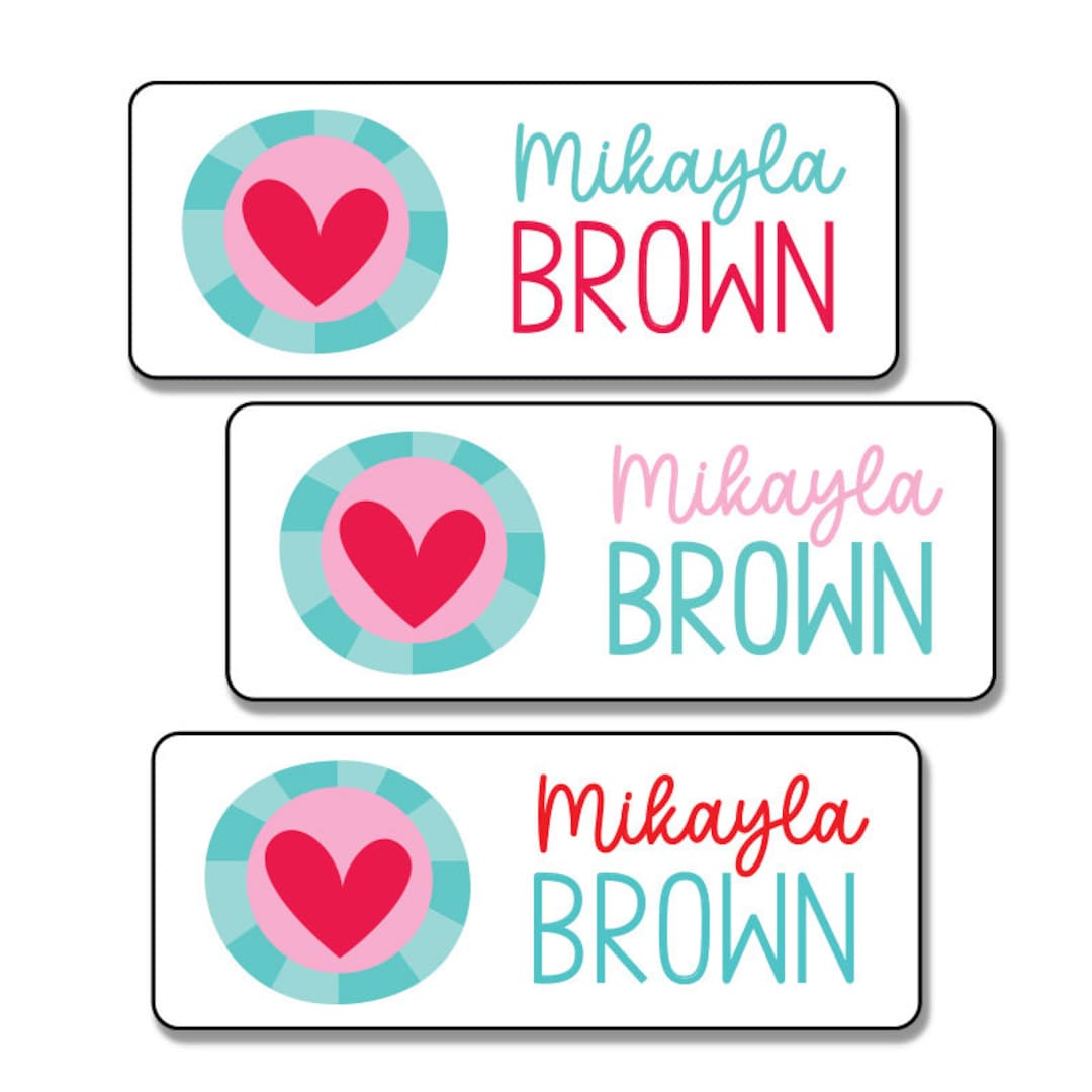 30 Heart Name Stickers for School, Camp and Daycare | Water Resistant ...