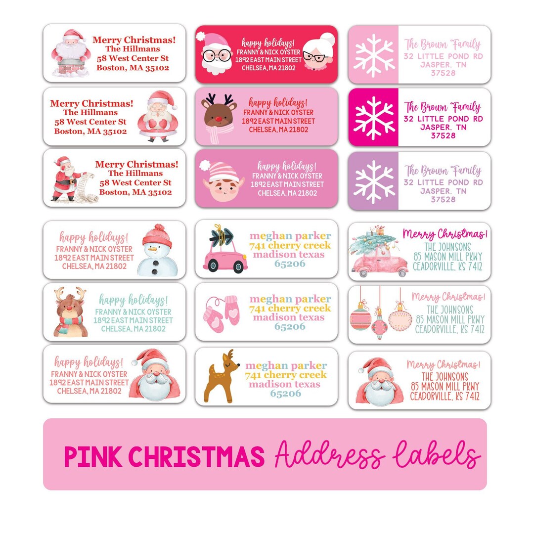 Christmas Address Labels, Pink Christmas Return Address Labels, Custom ...