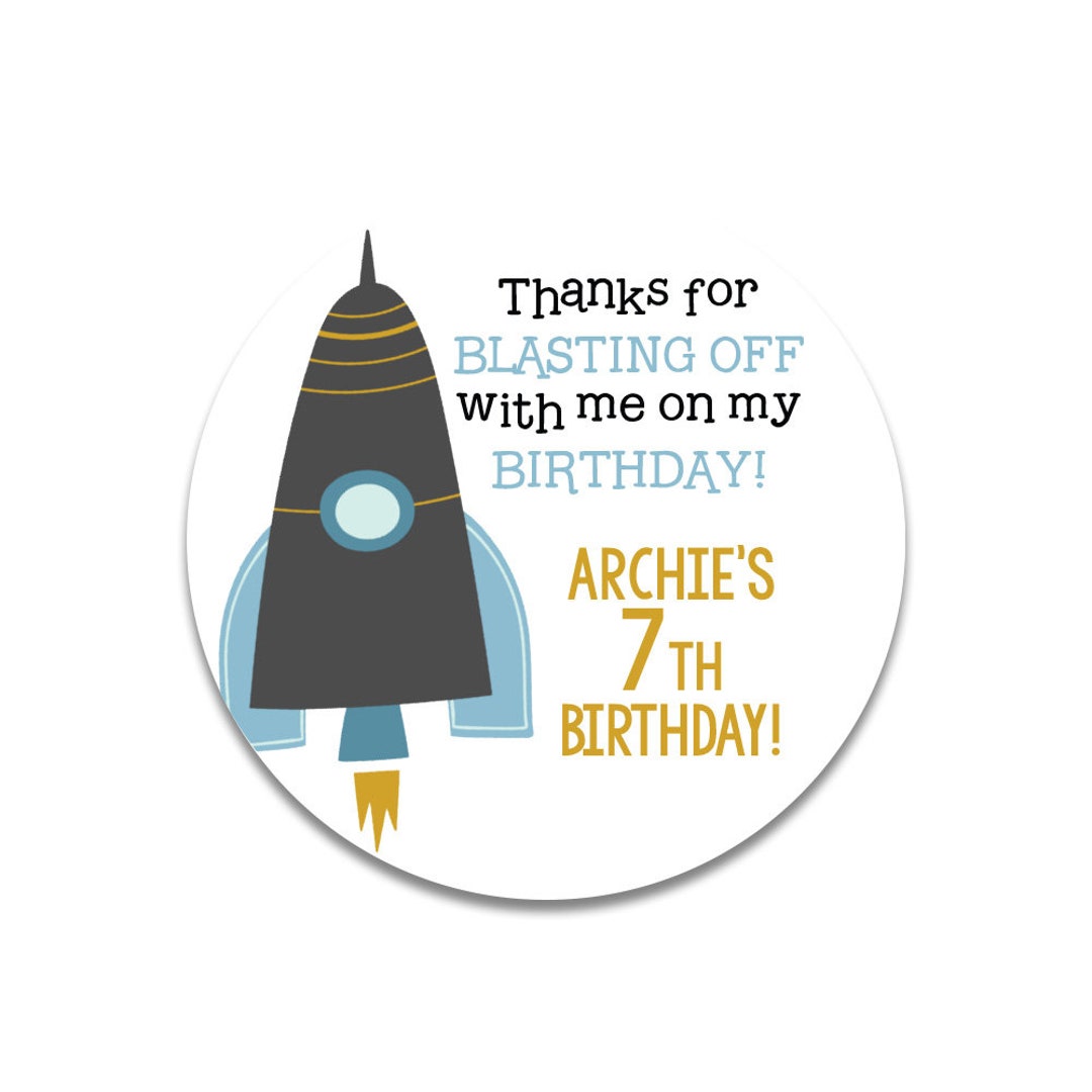 Rocket Ship Birthday Sticker, Boys Personalized Birthday Favor Tag ...