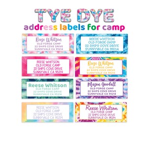 Tye Dye Address Labels / Summer Camp Mailing Stickers / Tie Die Return ...
