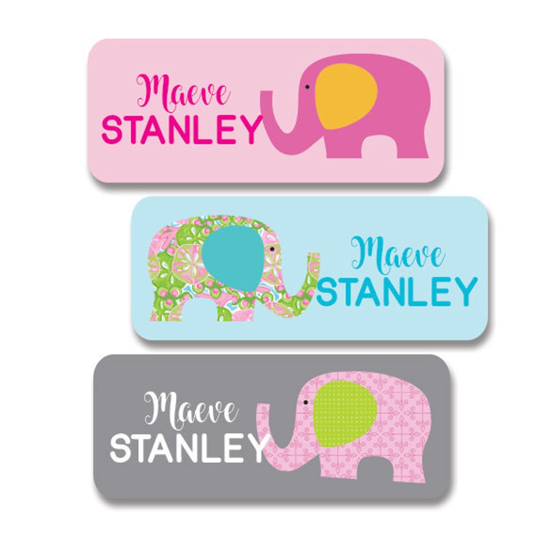 Back to School Name Labels, Personalized Elephant Waterproof Stickers ...