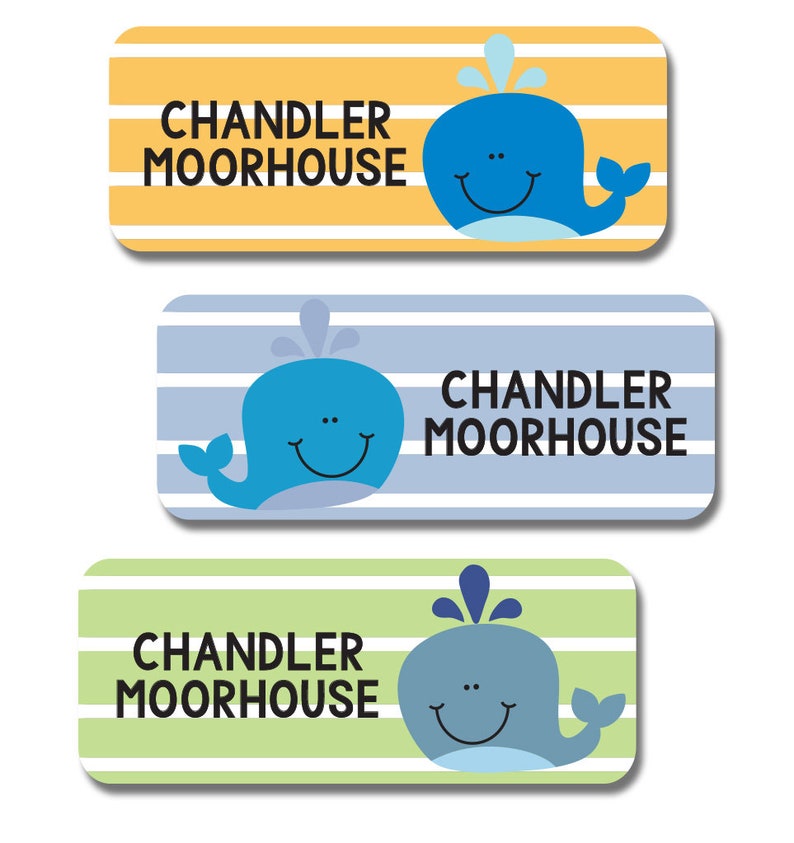 Whale Name Labels, Personalized School Stickers, Camp and Daycare ...