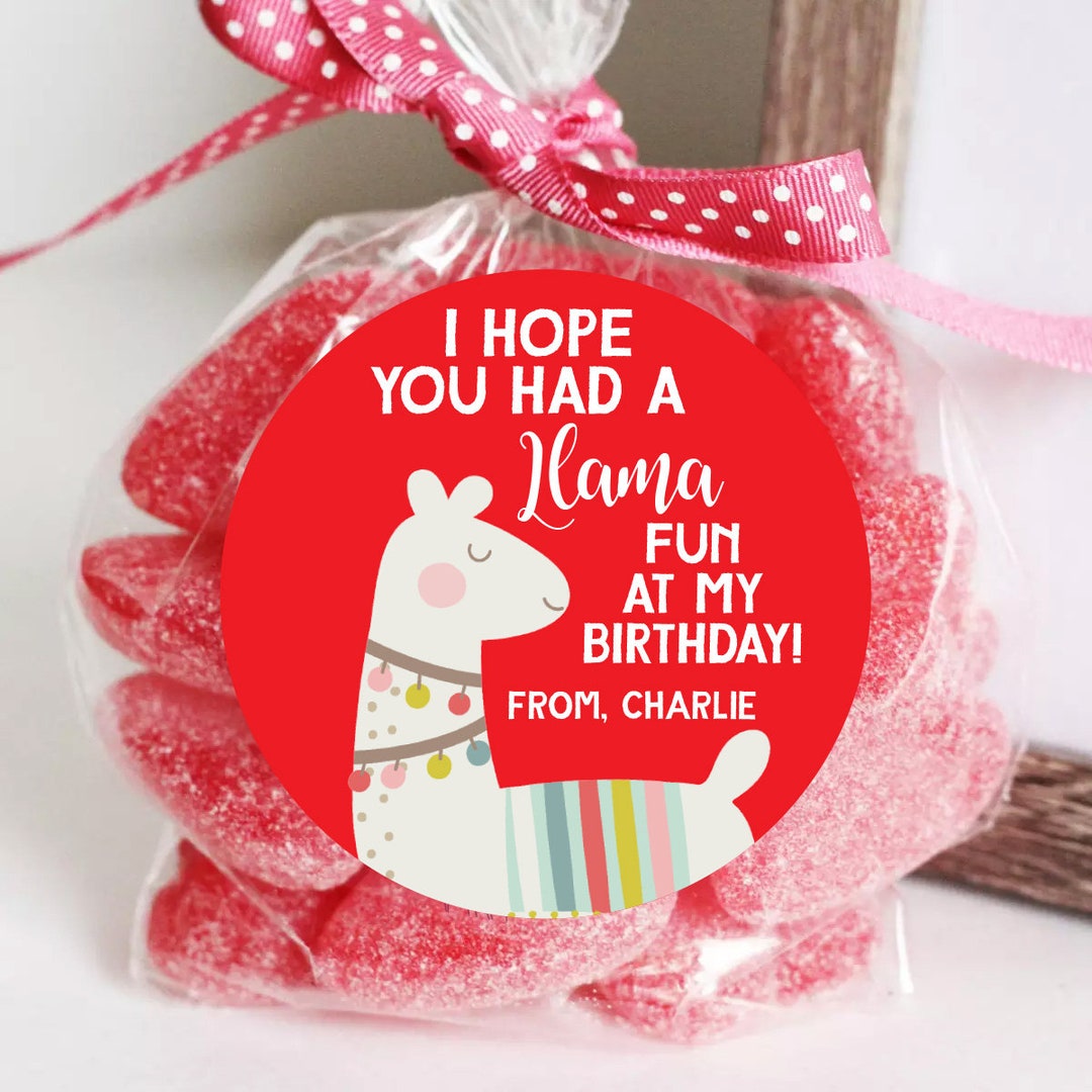 Llama Birthday Party Stickers, Llama Themed Party, Personalized Round ...