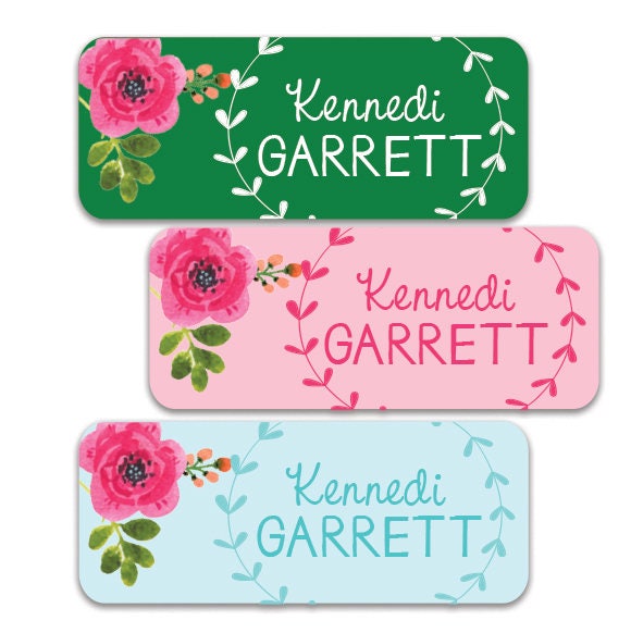 Name labels girl personalized waterproof floral flower school | Etsy