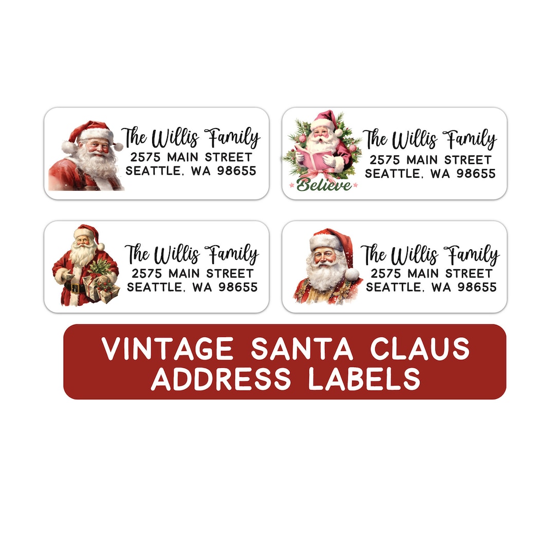 60 Vintage Christmas Address Labels, Vintage Santa Claus Christmas ...