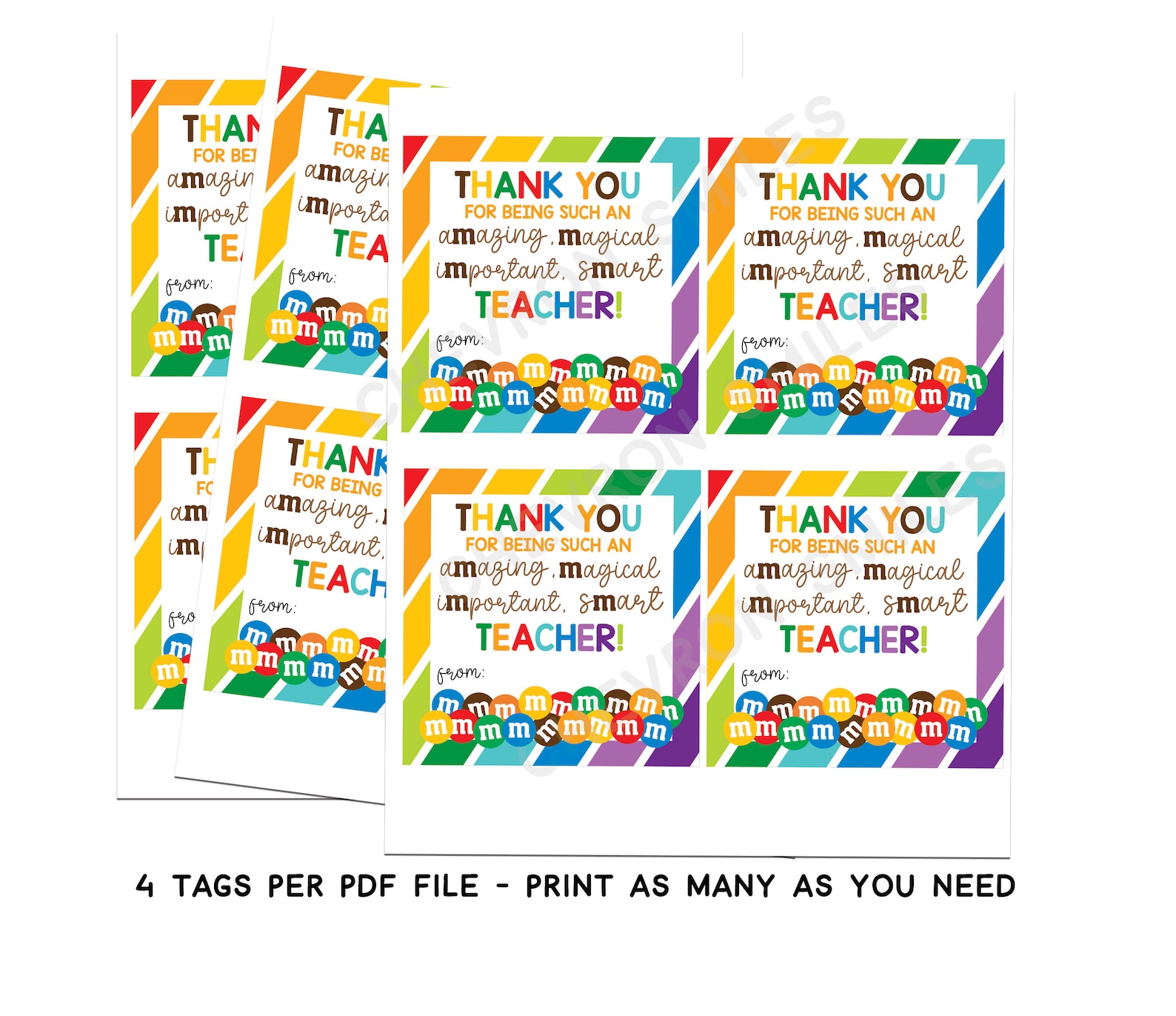 Teacher Appreciation Printable Tag | Teacher Rainbow Tags | Staff Gift ...