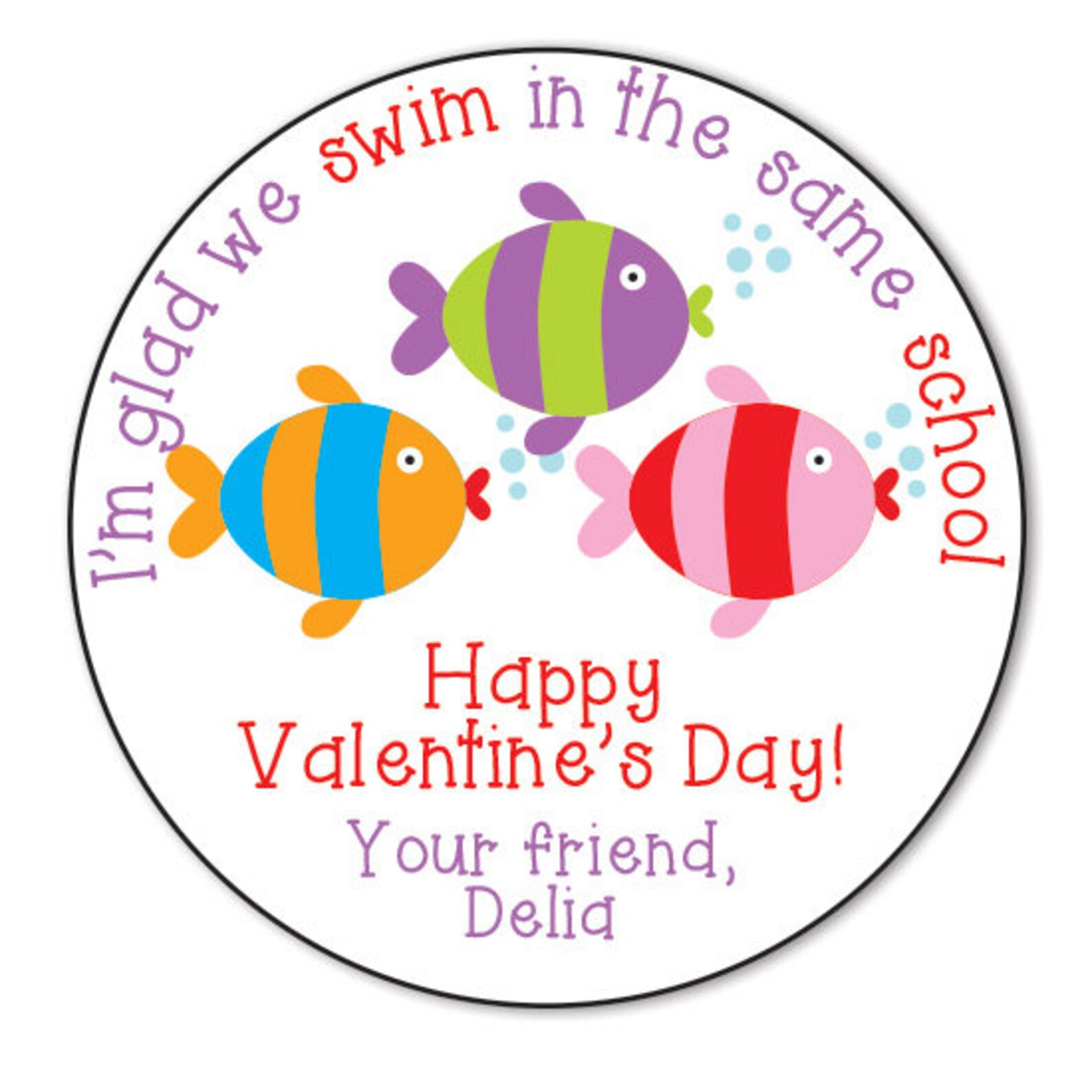 Goldfish Valentine's Day Treat Bag Stickers, Kids School of Fish ...