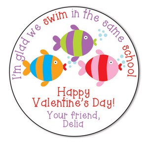 Goldfish Valentine's Day Treat Bag Stickers, Kids School of Fish ...