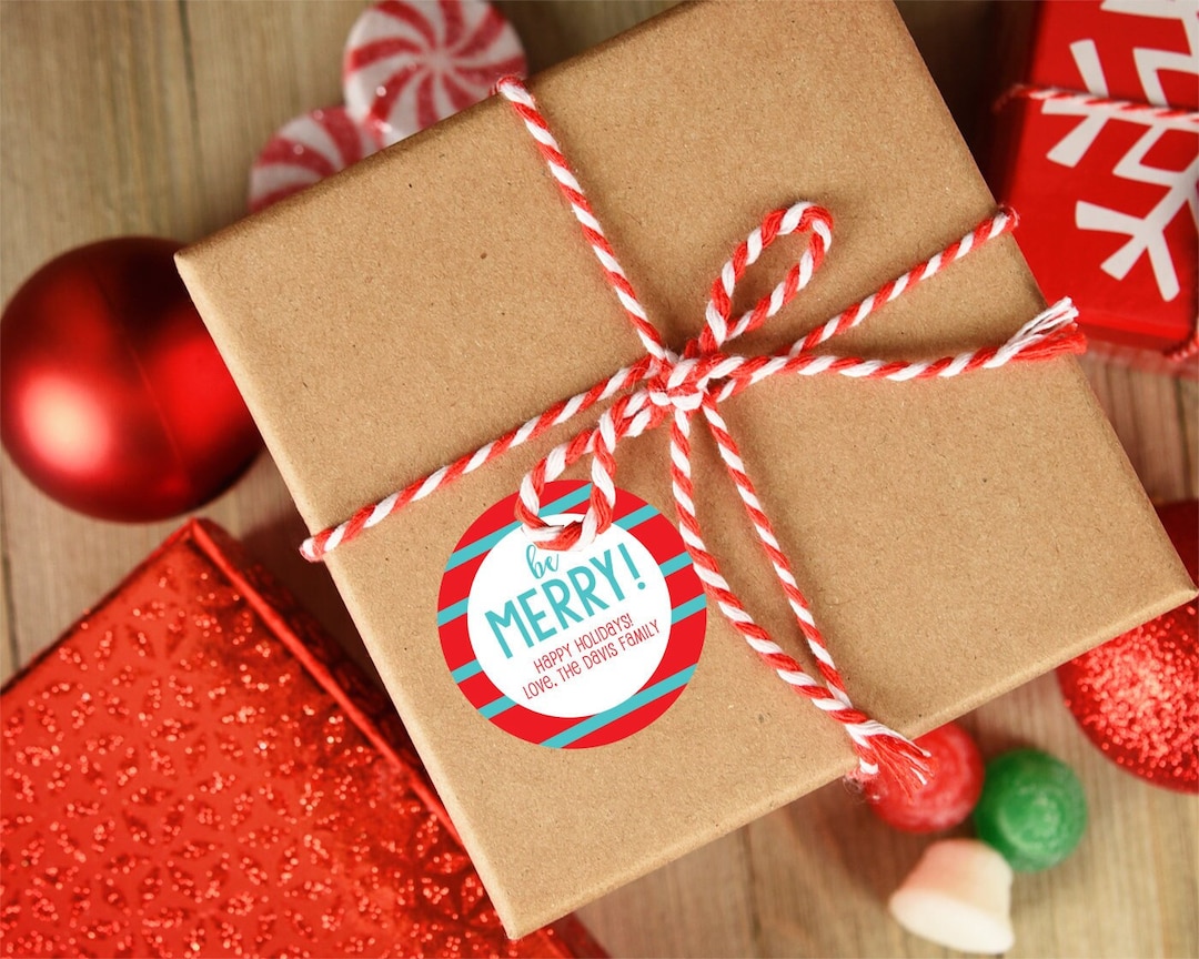 Be Merry Holiday Gift Tags, Personalized Christmas Labels, Custom Gift ...
