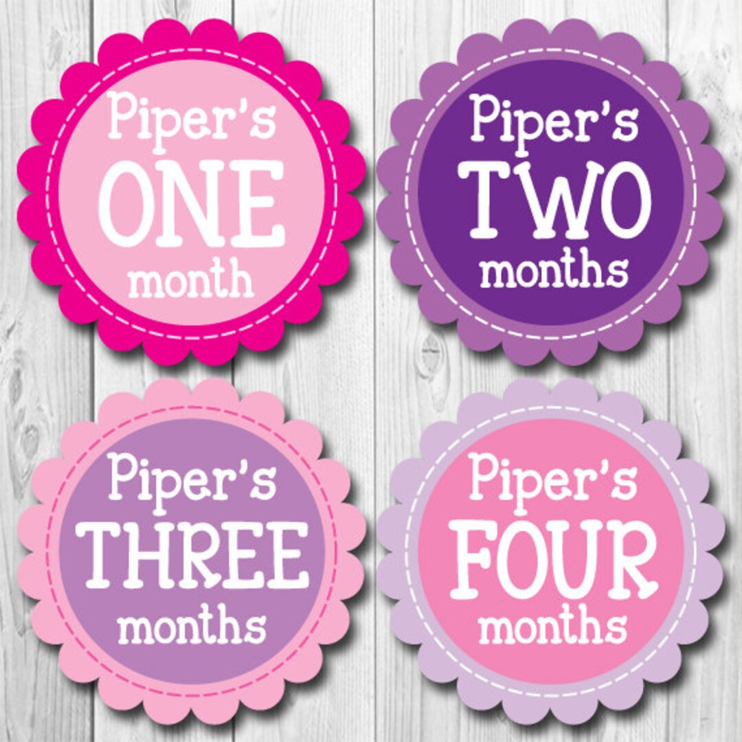 Personalized Monthly Stickers, Pink Purple Month Name Stickers, Baby ...