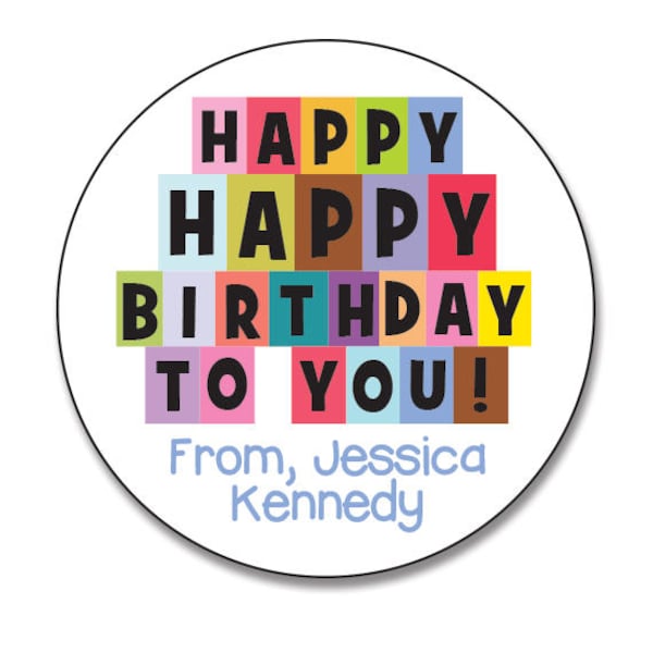 Round Happy Birthday Stickers - Etsy