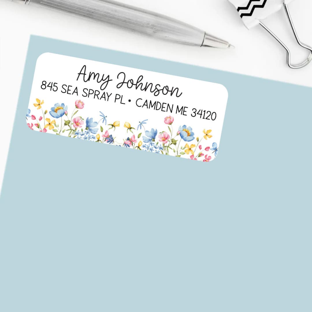 Floral Return Address Labels, 60 Personalized Mailing Labels With Wild ...