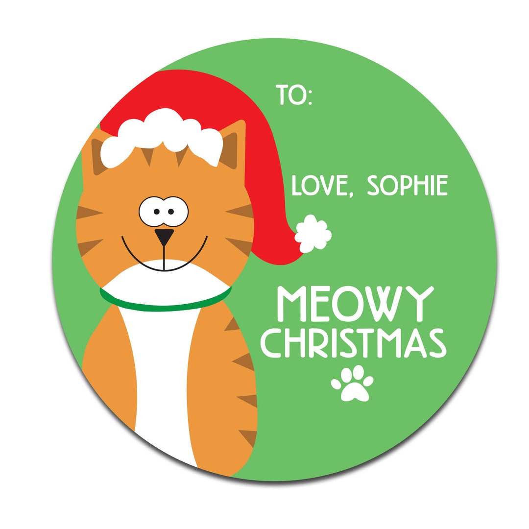 Meowy Christmas Personalized Holiday Stickers, Cat Christmas Stickers ...