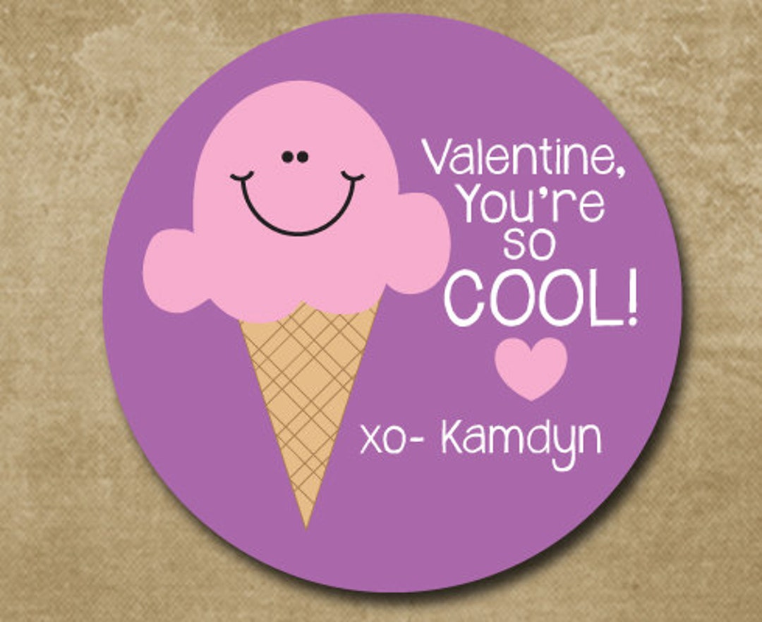 Personalized Ice Cream Valentine's Day Stickers, Kids Valentine Cards ...