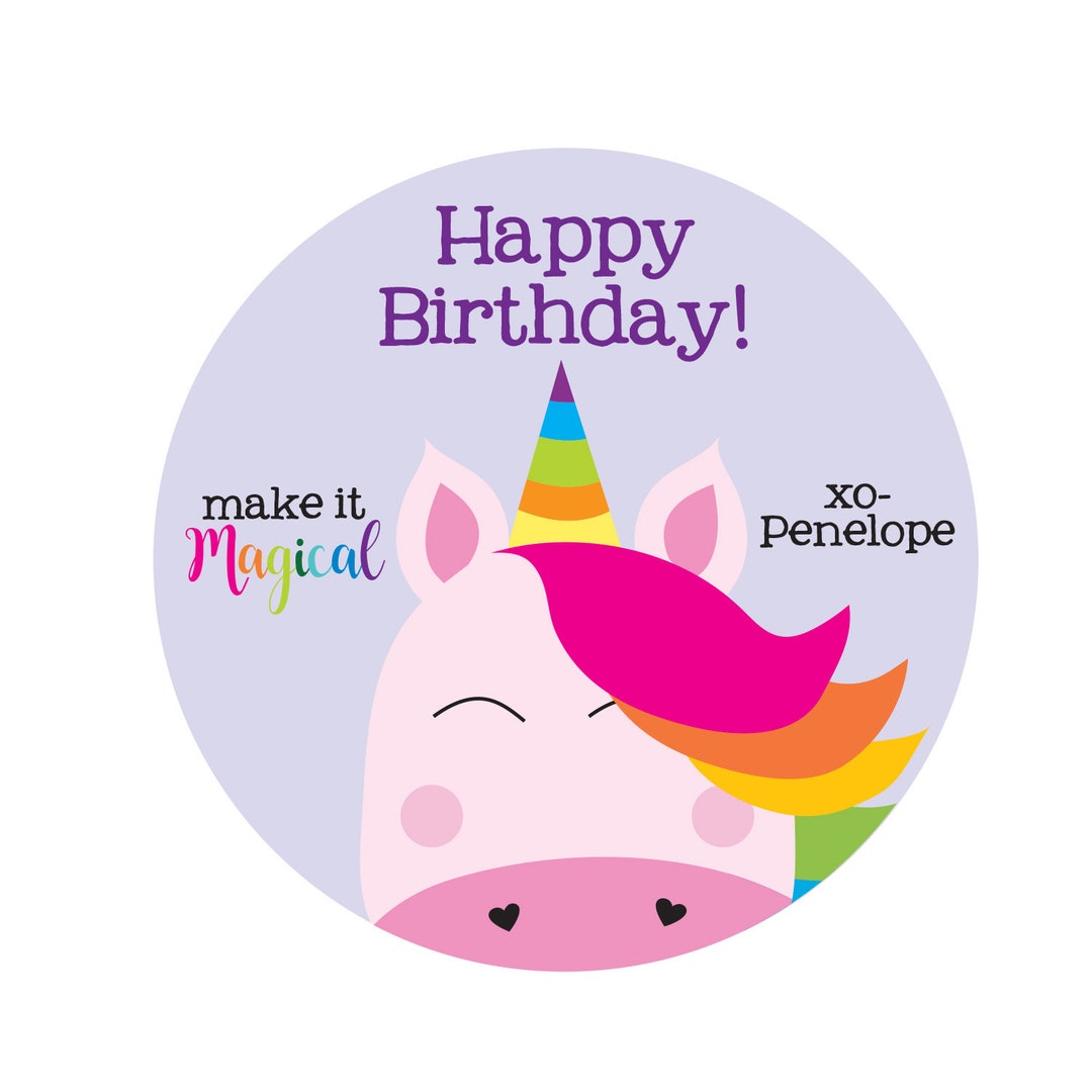 Birthday Gift Stickers, Personalized Unicorn Birthday Tags, Unicorn ...
