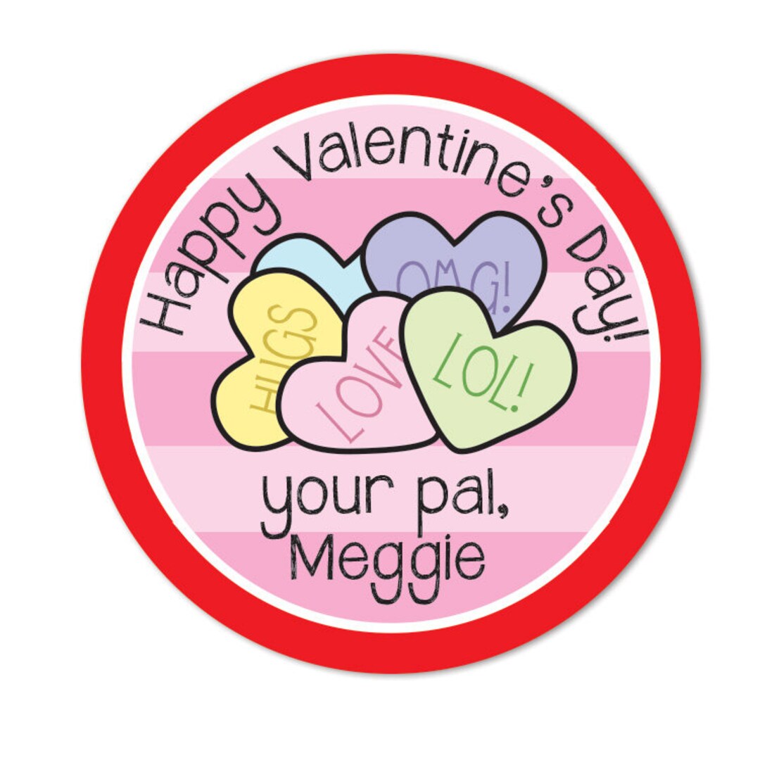 Candy Heart Valentine Stickers, Conversation Heart Gift Bag Stickers ...