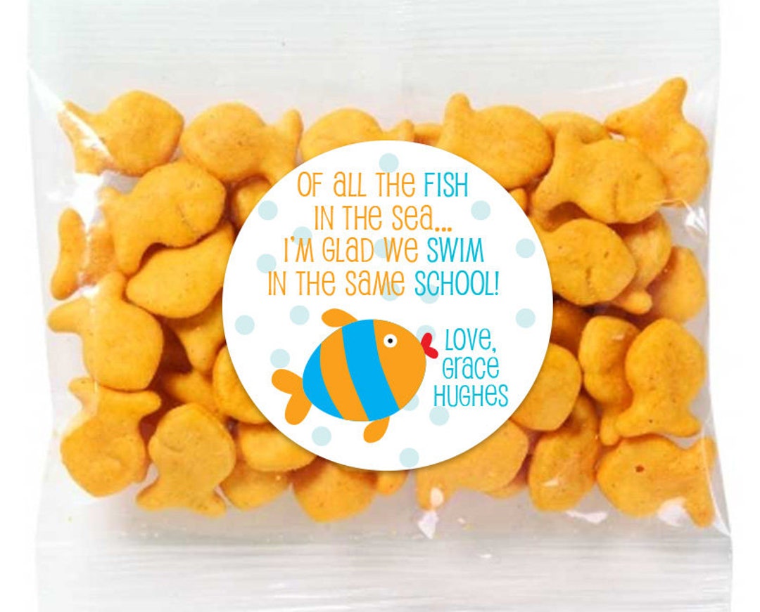 Goldfish Valentine Day Stickers, School of Fish, Personalized Valentine ...