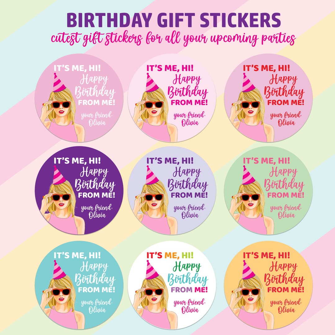 Swifty Birthday Gift Stickers, Kids Happy Birthday Tags, Taylor Round ...