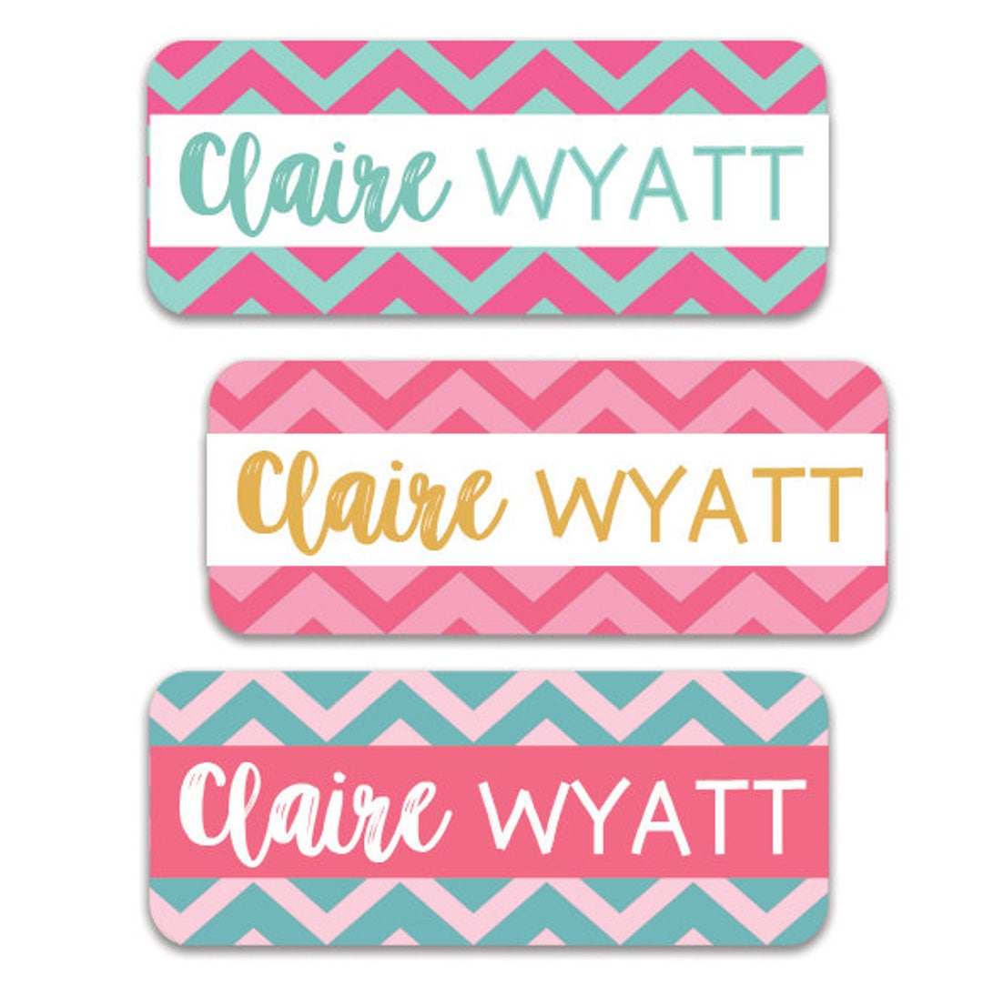 Girl Name Labels, 30 Personalized Chevron Waterproof Stickers for ...