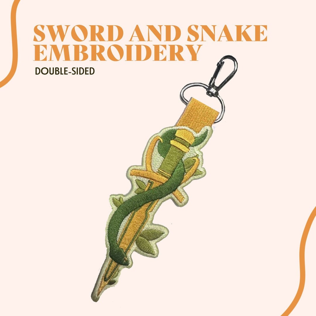 Gold and Snake Embroidered Keytag - Etsy