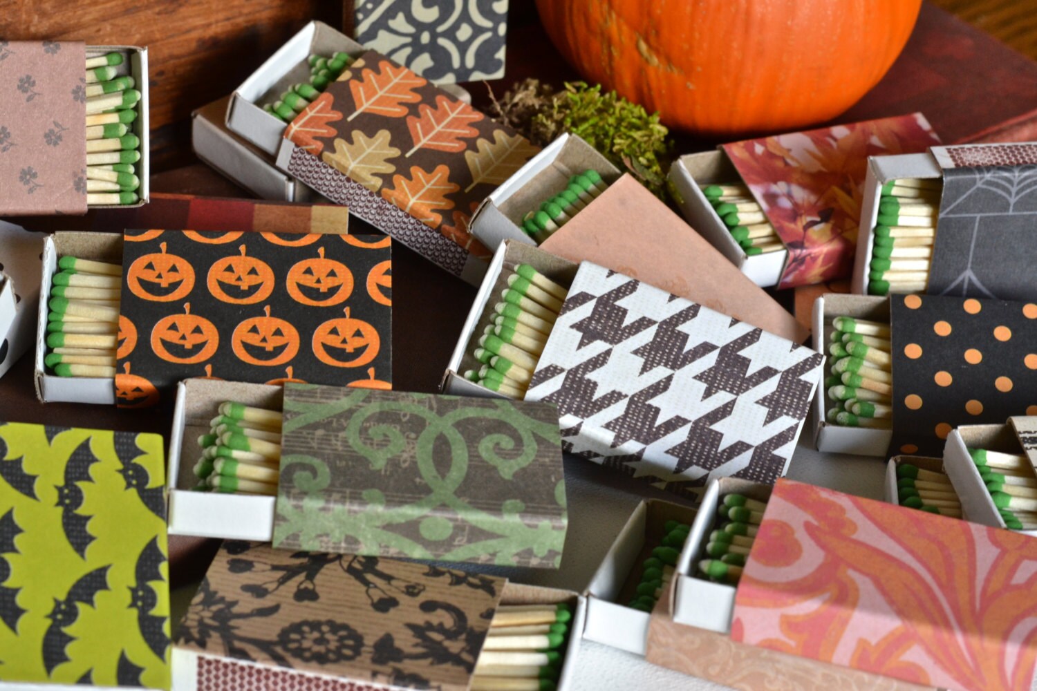 Fall and Halloween Covered Matchboxes Set of 8 Party Table Trick or ...