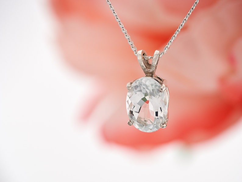 Magnificent white topaz gemstone pendant necklace. 14x10mm | Etsy