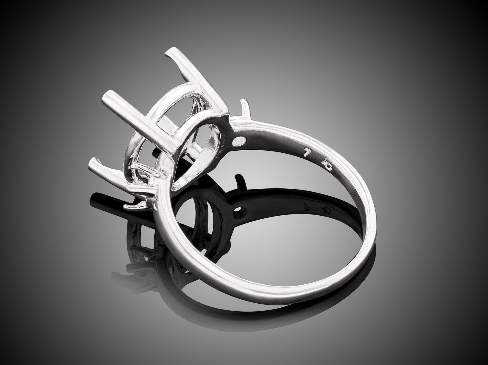Sterling Silver Oval Ring Mount: Polished Gemstone Setting, 3mm Accents ...