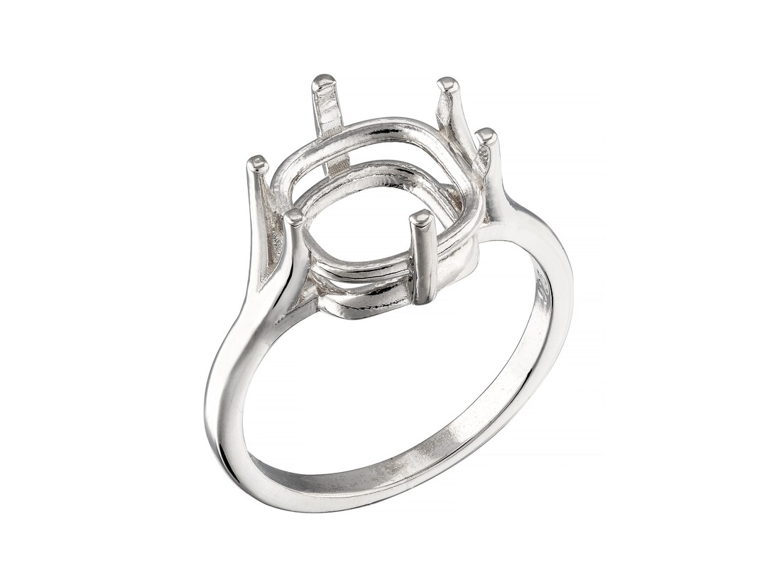 Sterling Silver Cathedral Ring Mount: Square Cushion, 8-12mm Gemstone ...