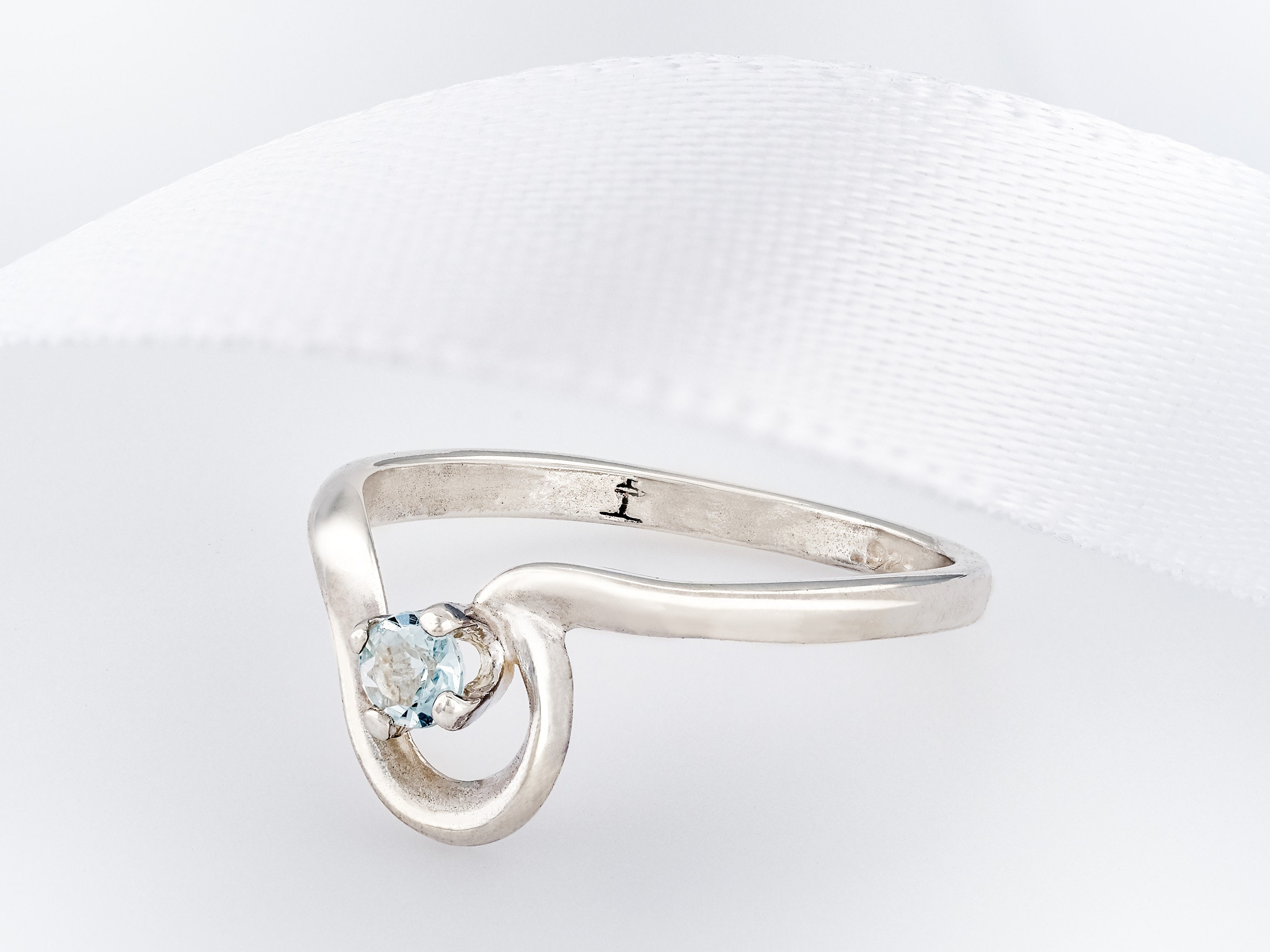 Natural Aquamarine Sterling Silver Ring, Half Heart Gemstone, March ...