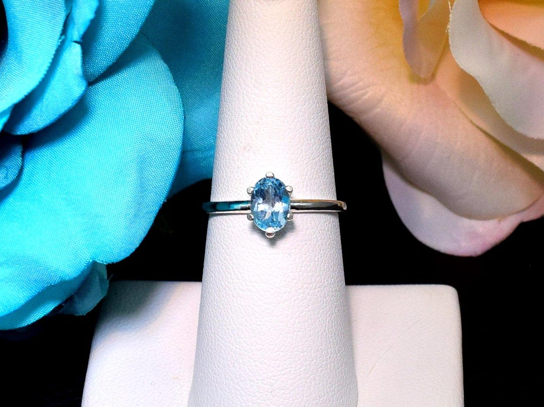 Santa Maria Blue Topaz Ring: De-ox Sterling Silver Solitaire - Etsy