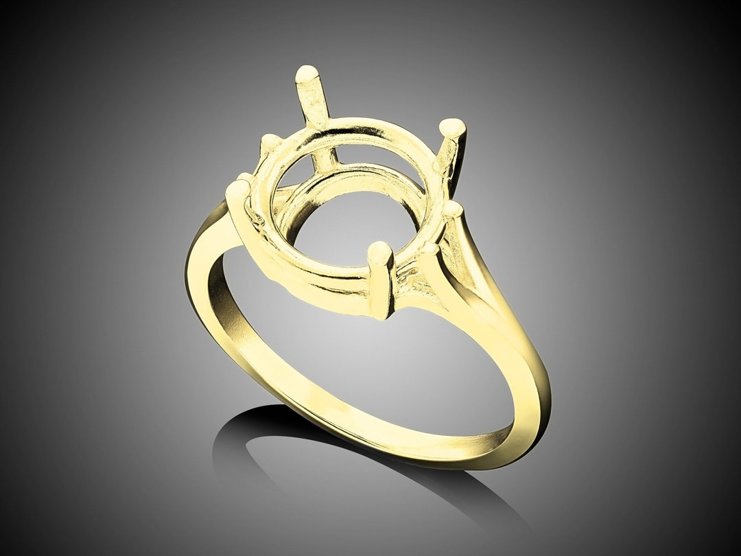 Double Cathedral Ring Mount for Round Gem. 14K Yellow, White or Rose ...