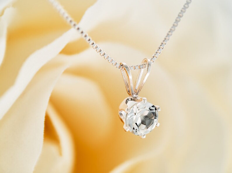 White Topaz Sterling Silver Necklace, 5mm Round Gemstone Pendant - Etsy