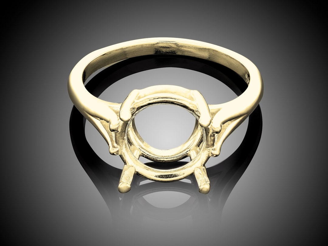 Double Cathedral Ring Mount for Round Gem. 10K Yellow or White Gold ...