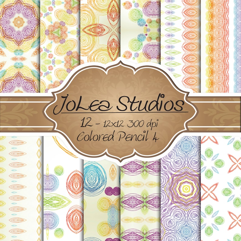 Digital Paper Colored Pencil Set 4, Scrapbook Paper Set, 12 X 12 ...