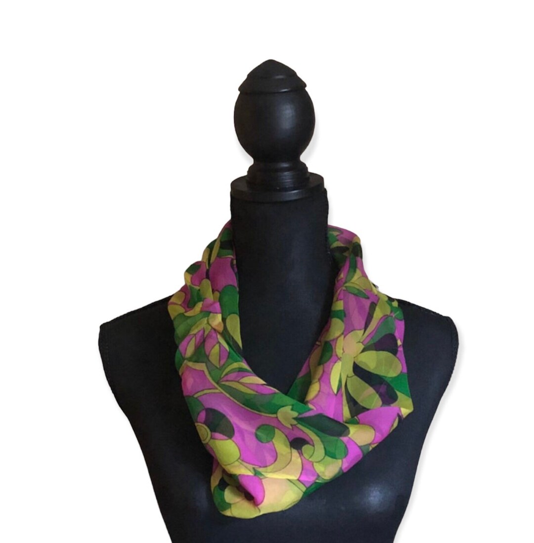 Vintage 1960's Mod Style Silk Scarf, Smoke Ring Scarf, Old Store Stock ...
