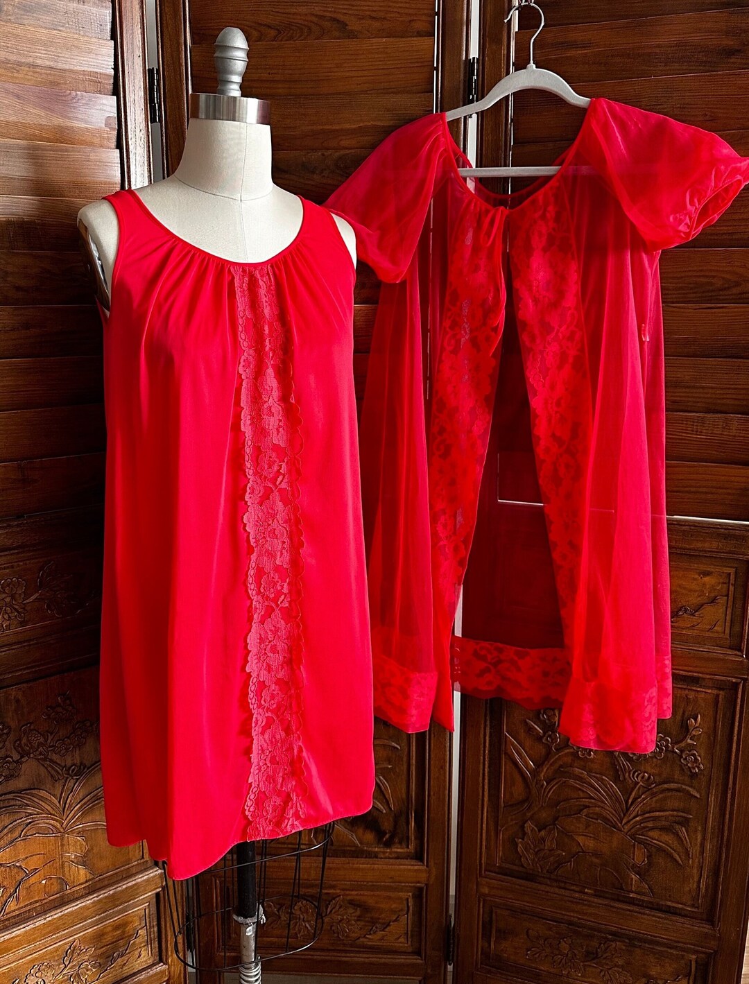 Vintage Red Nylon Peignoir Set Brand Movie Star Pin up Rockabilly 1950s ...