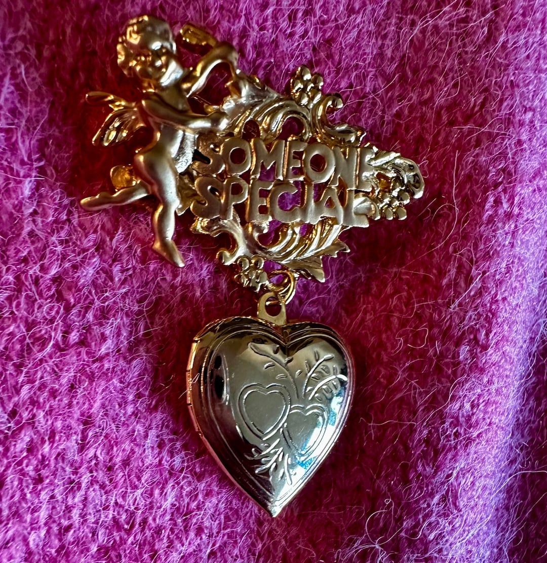 Vintage Heart Locket Pin, Cupid - Etsy