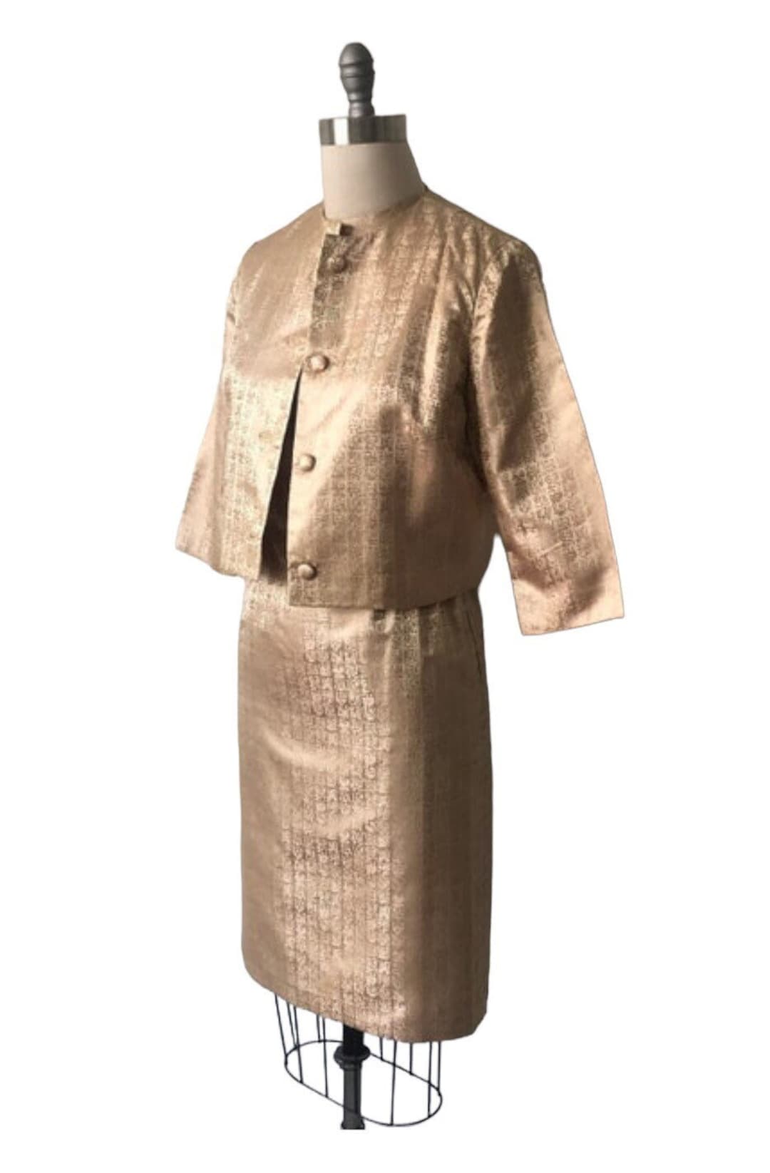 Vintage Gold Cocktail Style Dress With Cropped Jacket, Special Occasion ...