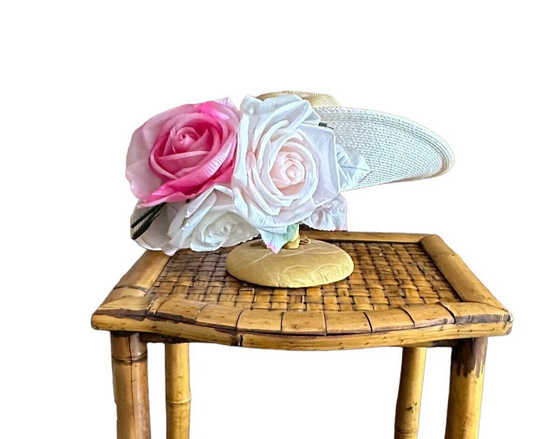 Vintage Straw Floppy Hat: Spring, Summer Hat, Large Floral Accent ...