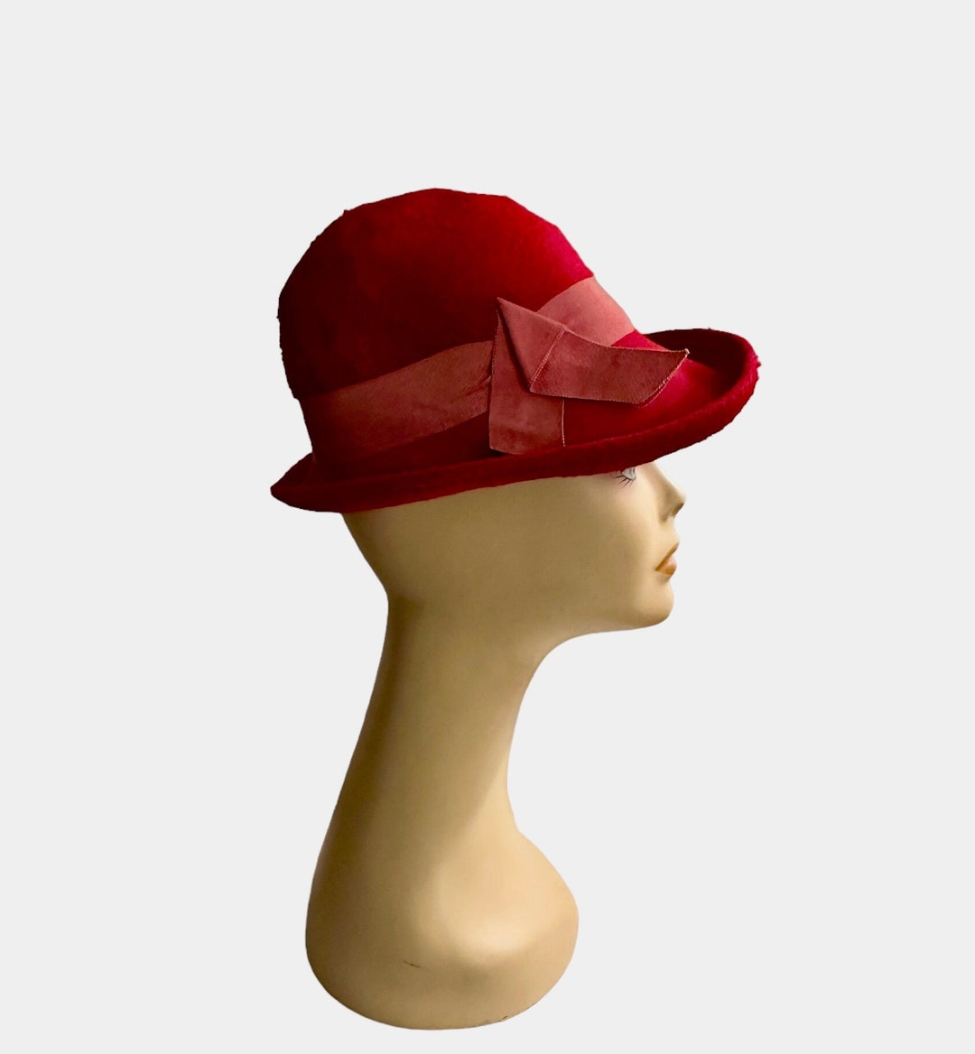 Vintage Red Felt Hat - Etsy