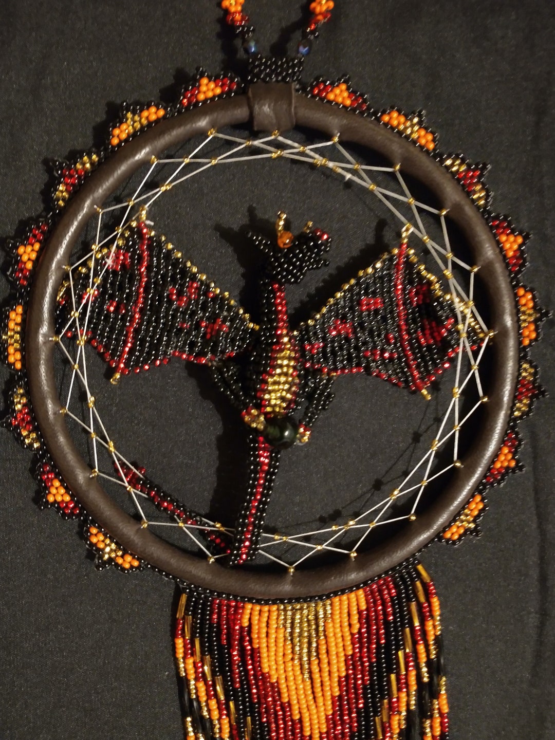 Dragon Beaded Dream Catcher 3D 14" Red Black Orange - Etsy