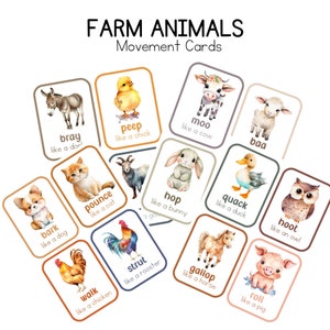 Movement Cards for Toddlers and Preschool Farm Animals, Busy Activities ...